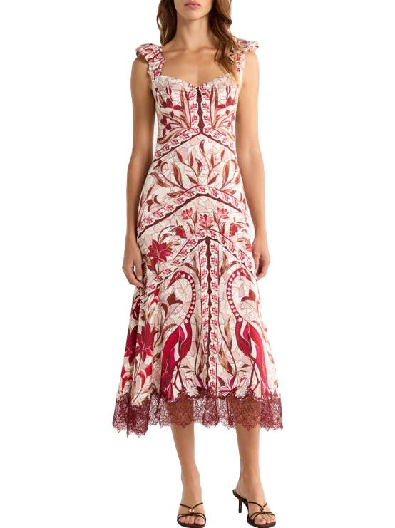 FARM RIO FARM Rio Stained Glass Lace Trim Maxi Dress